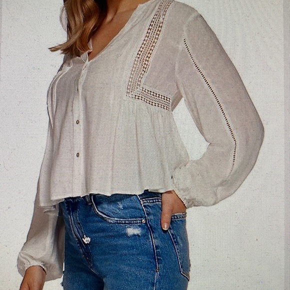 Dex | Tops | Dex Peasant Blouse Cutout Split Neck Top In White | Poshmark